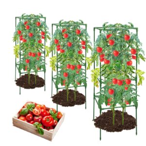 mqhuayu 3 pack tomato cages, square tomato plant stakes support cages trellis for garden climbing vegetables flowers fruits (3 pack - extra bold)