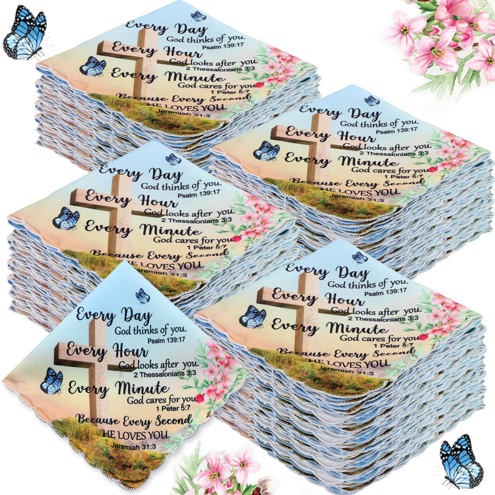 SmoothNovelty 50 Pcs Handkerchiefs for Women Christian Gifts Bulk Soft Gifts Inspirational Religious Bible Verse Gifts