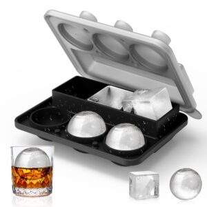 rcmo ice cube tray，square and ball ice cubes mold，ice cube tray easy release slow melting frozen for cocktails, whiskey and bourbon drinks，bpa-free and reusable