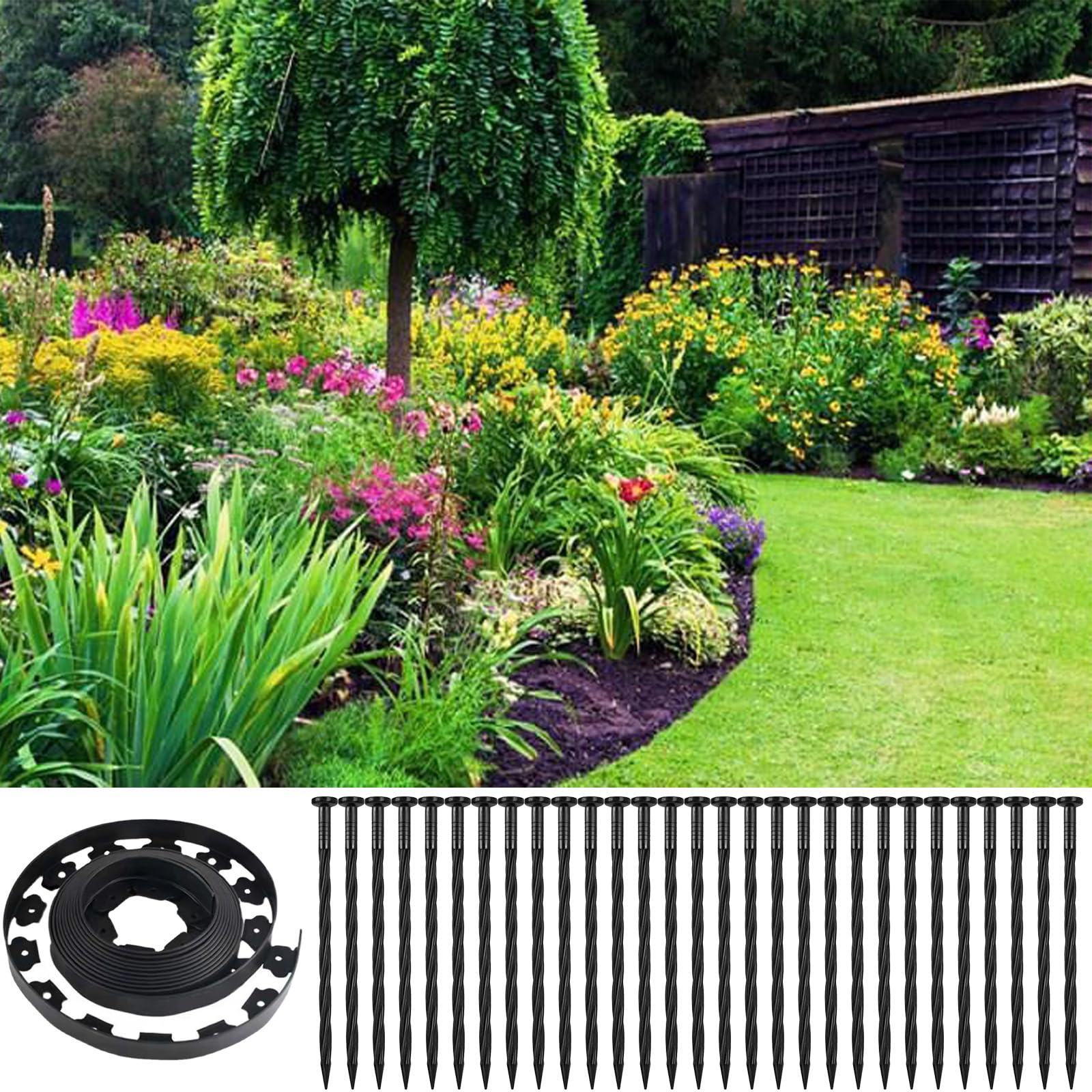 DasTior 40ft Garden Landscape Edging,Landscape Edging with 40 Landscape Spikes,Paver Edging 2 Inch Tall,Terrace Board Black…