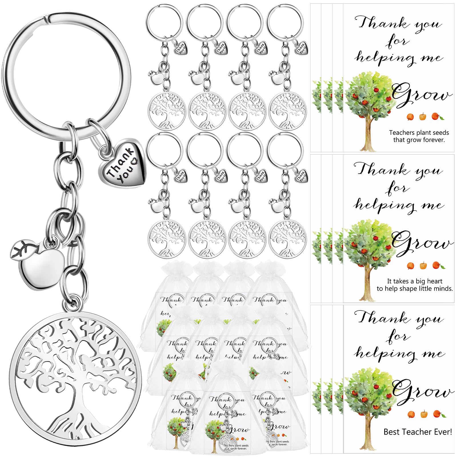 Ecation Teacher Appreciation Gifts Teacher Key Chains Tree Keychain Appreciation Card Thank You Gifts for Women Teacher (24)