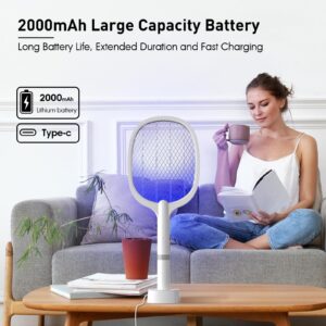 Bug Zapper Racket, Electric Fly Swatter Rechargeable Mosquito Zapper for Indoor and Outdoor - 2000mAh (1 Pack, 2000 mAh)