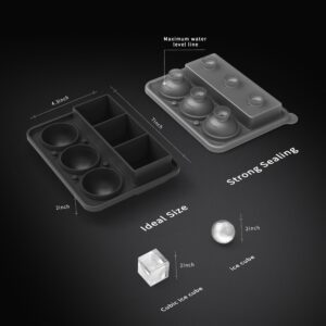 RCMo Ice Cube Tray，Square and Ball ice cubes mold，Ice Cube Tray Easy Release Slow Melting Frozen for Cocktails, Whiskey and Bourbon Drinks，BPA-Free and Reusable