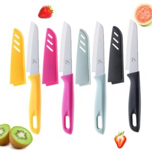 cokuma paring knife, 4pcs paring knife set with knife sheaths, 3.7 inch stainless steel pairing knife, ultra sharp small kitchen vegetable fruit knives, dishwasher safe (4 colors)