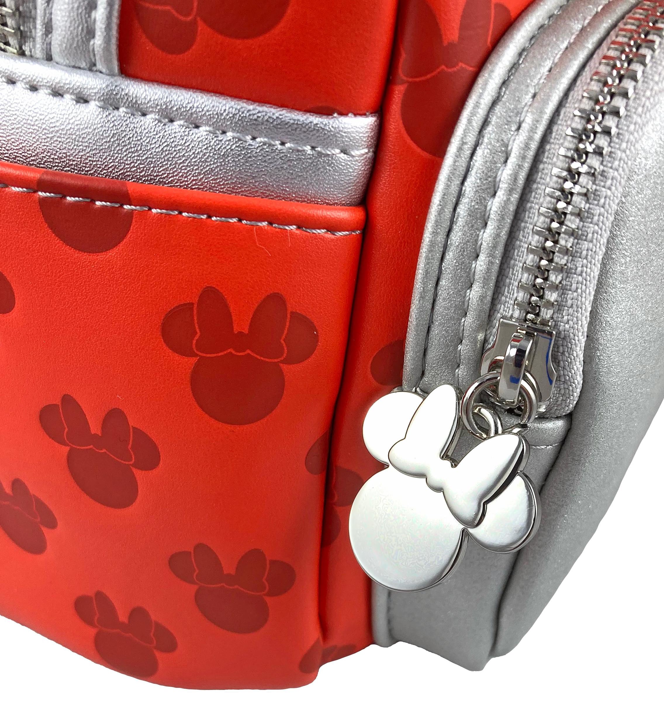 Loungefly Disney Minnie Mouse Red and Silver Womens Double Strap Shoulder Bag Purse