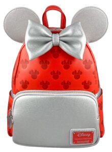 loungefly disney minnie mouse red and silver womens double strap shoulder bag purse