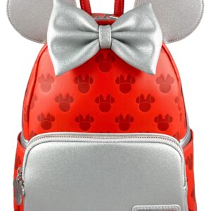 Loungefly Disney Minnie Mouse Red and Silver Womens Double Strap Shoulder Bag Purse