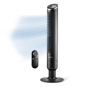 lasko apex 42" tower fans for home, 29 ft/s airflow, quiet 28 db on low, 90° oscillation, 12 hour timer, air filter for hair & dust, remote control, black, rst200