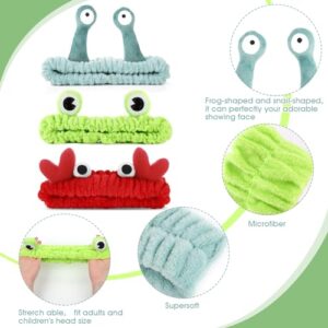 WLLHYF 3 Pack Spa Headband Face Wash Hairband Facial Makeup Head Wraps Cartoon Elastic Head Band Cute Frog Snail Crab Shower Headband Creative Hair Accessories for Beauty Skincare Sports