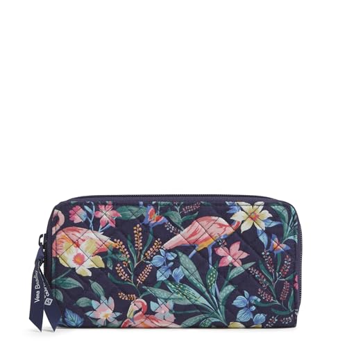 Vera Bradley Cotton Jordin Continental Wallet with RFID Protection, Flamingo Garden