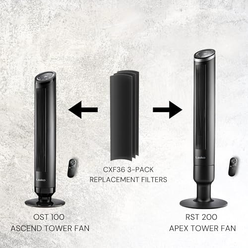 Lasko Apex 42" Tower Fans for Home, 29 ft/s Airflow, Quiet 28 dB on Low, 90° Oscillation, 12 Hour Timer, Air Filter for Hair & Dust, Remote Control, Black, RST200