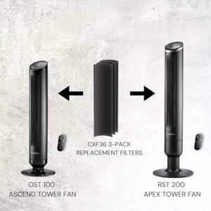 Lasko Ascend 36" Tower Fans for Home, 29 ft/s Airflow, Quiet 29dB on Low, 90° Oscillation, 12 Hour Timer, Air Filter for Hair & Dust, Remote, Black, OST100