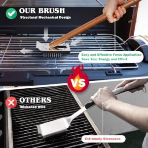 SIMPLETASTE Grill Brush and Scraper, Cherry Wooden Handle Wire Grill Brush for Grill Grate Cleaner Plus Stainless Steel Bristles Head for Replacement, Durable & Effective BBQ Tool [Upgraded]