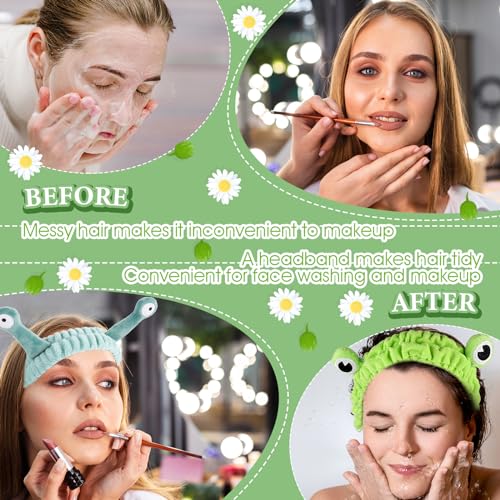 WLLHYF 3 Pack Spa Headband Face Wash Hairband Facial Makeup Head Wraps Cartoon Elastic Head Band Cute Frog Snail Crab Shower Headband Creative Hair Accessories for Beauty Skincare Sports