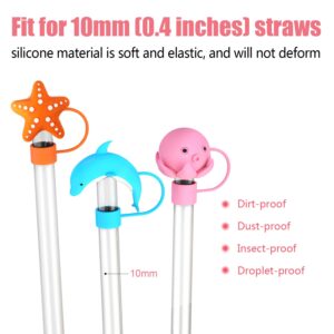 8pcs Sea Animal Cute Straw Cover Cap for Stanley Cup, Silicone Straw Topper for 30&40 Oz Stanley Tumbler with Handle,10mm 0.4in Reusable Straw Tips Lids Dust-Proof Topper for Water Bottle