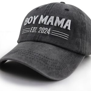 New Mom Gifts for Women, Funny Boy Mama Est 2024 Hat, Adjustable Cotton Embroidered Pregnancy Must Haves Baseball Cap, Mothers Day Birthday Gifts for New Moms Pregnant Mother Mommy Wife Black