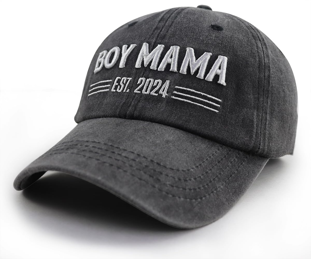 New Mom Gifts for Women, Funny Boy Mama Est 2024 Hat, Adjustable Cotton Embroidered Pregnancy Must Haves Baseball Cap, Mothers Day Birthday Gifts for New Moms Pregnant Mother Mommy Wife Black