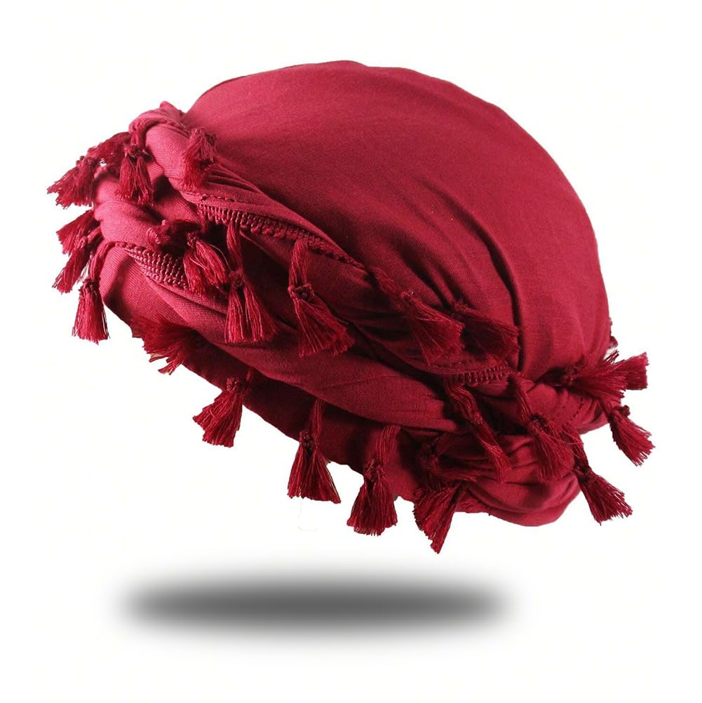 Pumeti 2 Pc Turban Head Wraps for Men Satin Lined Turban for Women Vintage Twist Velvet Durags Gifts (Wine Red&Black)