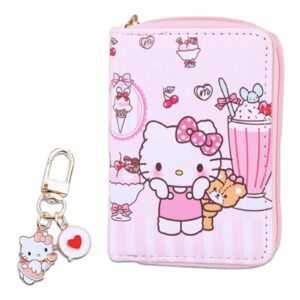 cute cartoon wallet for women and girl, small pu leather zipper coin credit cards anime purse with cute keychain, 2pce (cartoon wallet-03)