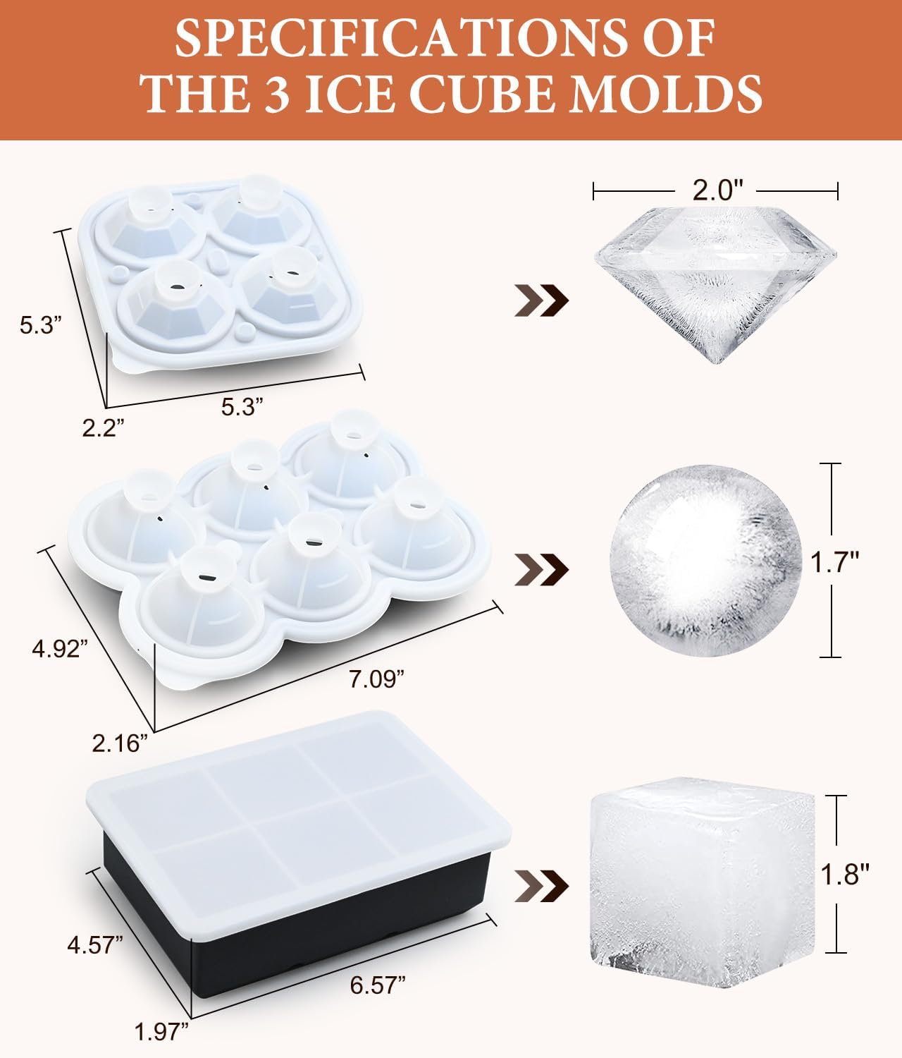 Dclobtop Ice Cube Trays and Ice Molds, Silicone Ice Cube Molds for Freezer with Lid, Diamond & Sphere Ice Ball Maker & Square Ice Cube Maker for Whiskey, Cocktails and Homemade, Reusable