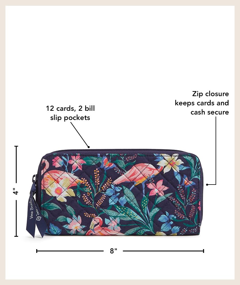 Vera Bradley Cotton Jordin Continental Wallet with RFID Protection, Flamingo Garden