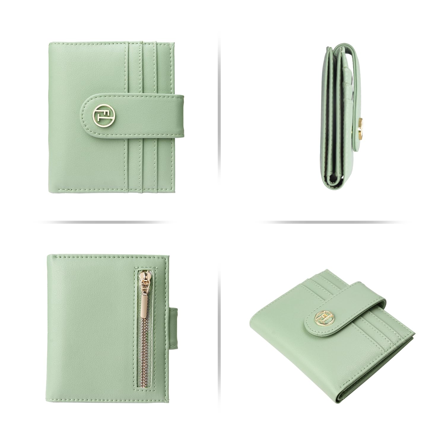 FUNTOR Small Wallets for Women,Ladies Slim Bifold Credit Card Holder with Zipper Coin Pocket(Green)