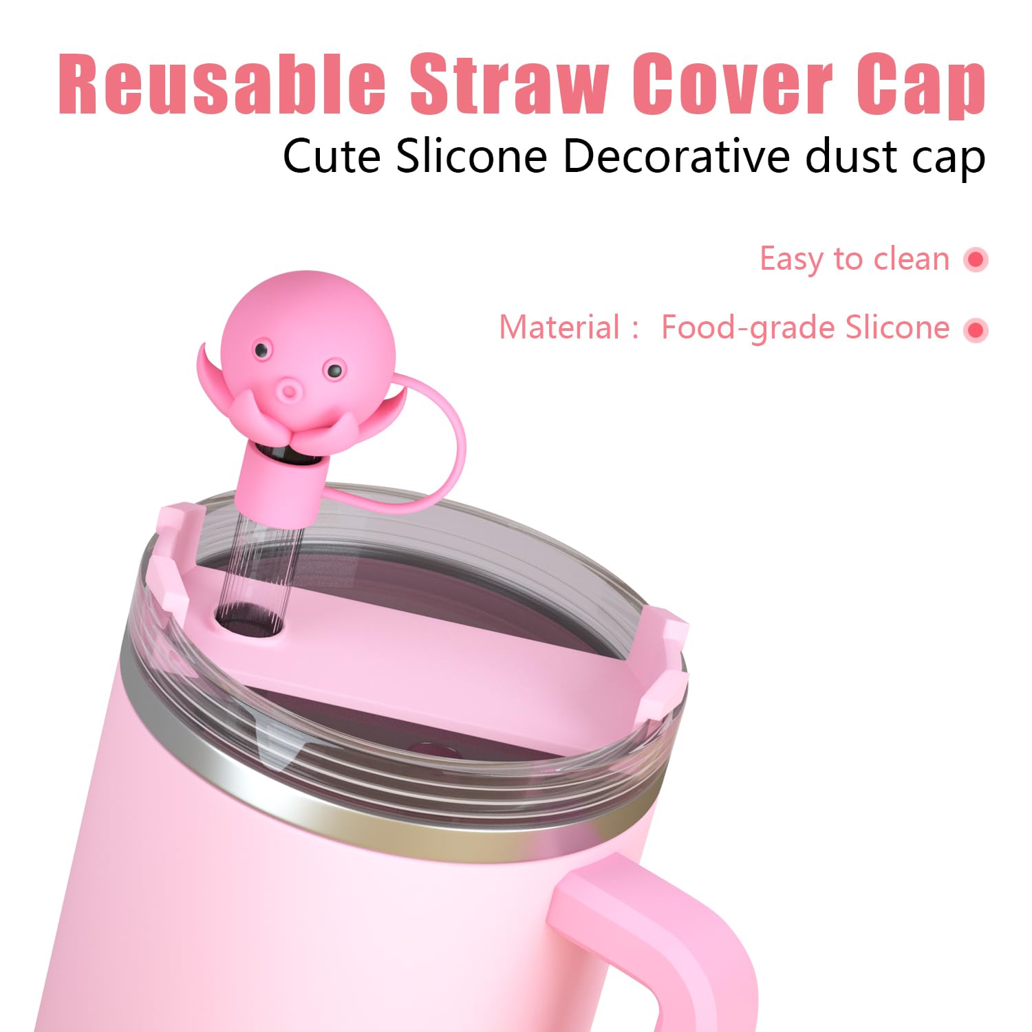 8pcs Sea Animal Cute Straw Cover Cap for Stanley Cup, Silicone Straw Topper for 30&40 Oz Stanley Tumbler with Handle,10mm 0.4in Reusable Straw Tips Lids Dust-Proof Topper for Water Bottle