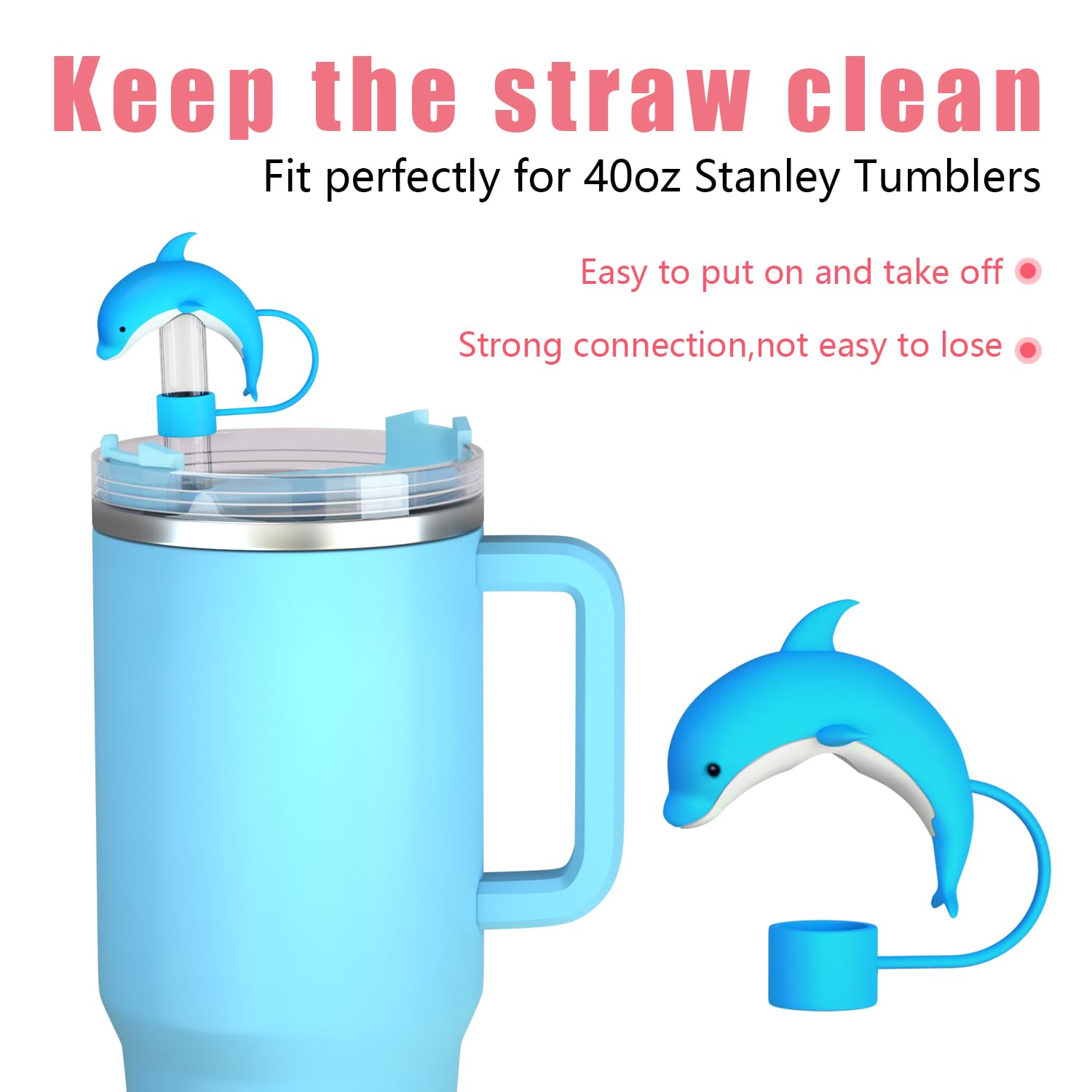 8pcs Sea Animal Cute Straw Cover Cap for Stanley Cup, Silicone Straw Topper for 30&40 Oz Stanley Tumbler with Handle,10mm 0.4in Reusable Straw Tips Lids Dust-Proof Topper for Water Bottle