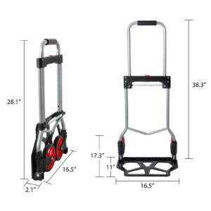 LEADALLWAY 240lbs Capacity Dolly Cart with Rope,Steel Portable Cart Telescoping Handle and Two 6" Nylon+Rubber Wheels