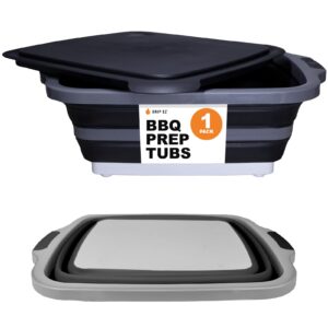 drip ez collapsible bbq prep tub - for meal prep, marinating, food storage - includes cutting board & lid - (1) og - black