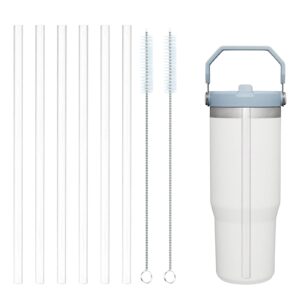 plastic straws for stanley iceflow 30oz tumbler,6 pack replacement clear straws with 2 pcs straw cleaner brush, reusable straw for stanley 30 oz iceflow flip cup (clear, for stanley iceflow 30oz)