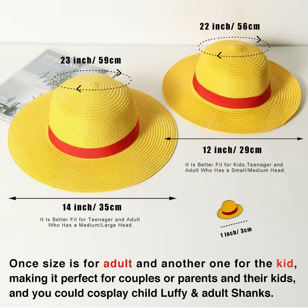 ONEPIECE 2 Cosplay Straw Hat + Hat Pin, Looks just like the anime version, The colors are bright and the material is sturdy