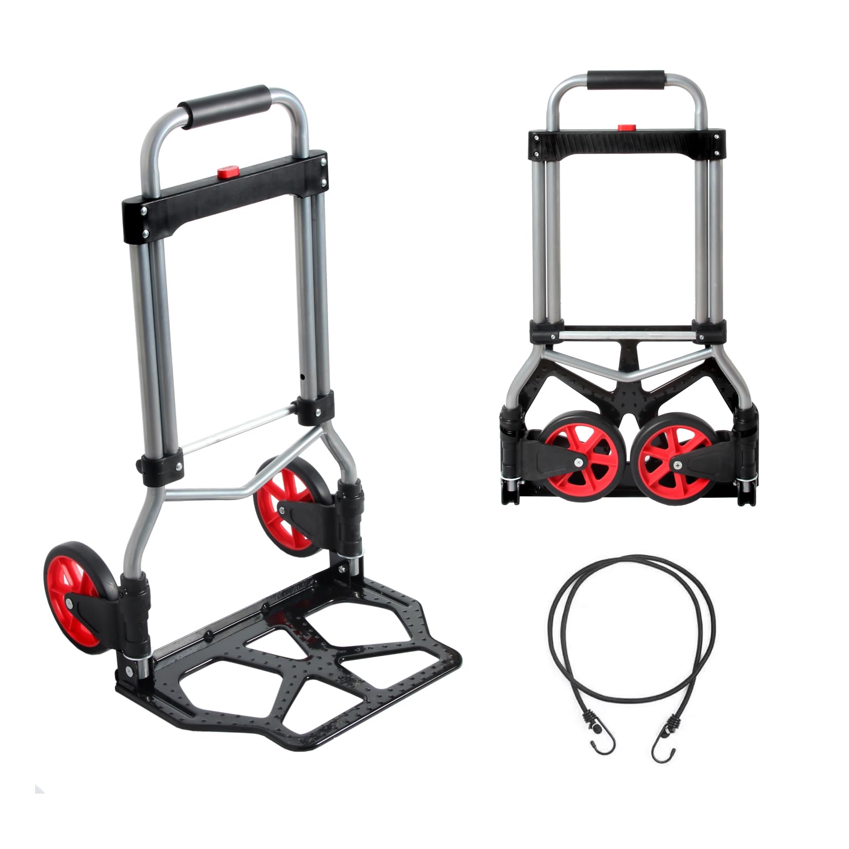 LEADALLWAY 240lbs Capacity Dolly Cart with Rope,Steel Portable Cart Telescoping Handle and Two 6" Nylon+Rubber Wheels