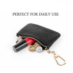 LARENNT Full Grain Leather Coin Purse with Key Chain - Small Change Purse Keychain Card Holder Keychain Pouch Small Keychain Wallet for Women and Men (Black)