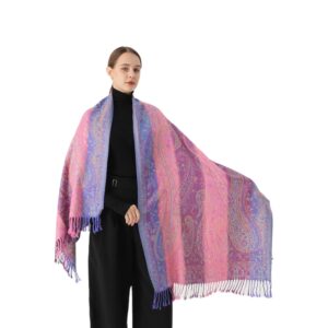 pashmina scarf for women rainbow colorful soft lightweight wedding shawl wrap (pink rainbow - ny041-7)