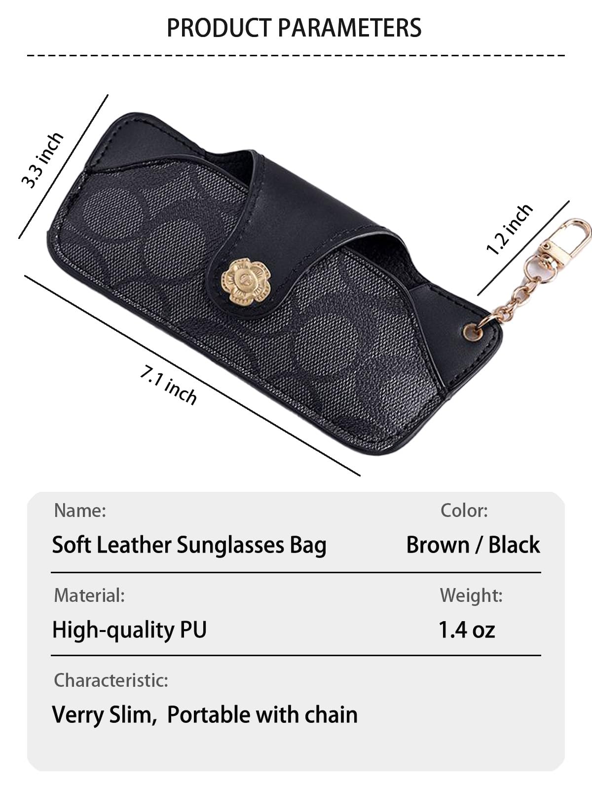 kytasryl Soft Leather Sunglasses Bag,Travel Sunglass Holder Eyeglass Case Portable Slim Sunglasses Pouch Camellia Glasses Bag (Black)