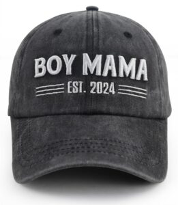 new mom gifts for women, funny boy mama est 2024 hat, adjustable cotton embroidered pregnancy must haves baseball cap, mothers day birthday gifts for new moms pregnant mother mommy wife black