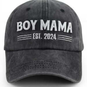 New Mom Gifts for Women, Funny Boy Mama Est 2024 Hat, Adjustable Cotton Embroidered Pregnancy Must Haves Baseball Cap, Mothers Day Birthday Gifts for New Moms Pregnant Mother Mommy Wife Black