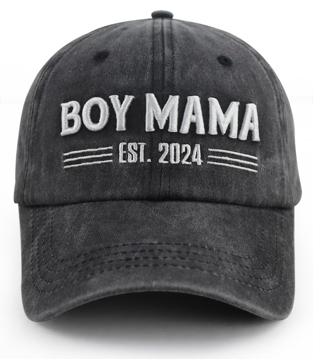 New Mom Gifts for Women, Funny Boy Mama Est 2024 Hat, Adjustable Cotton Embroidered Pregnancy Must Haves Baseball Cap, Mothers Day Birthday Gifts for New Moms Pregnant Mother Mommy Wife Black