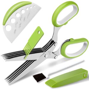 giebyie herb scissors, premium stainless steel 5 blade kitchen salad scissors dishwasher safe, sharp and convenient 5 blade kitchen scissors with safety cover, herb stripping tool and cleaning comb