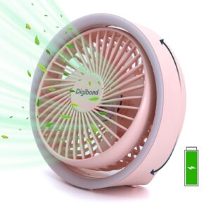 digibond pink desk fans small quiet with ambient light/hook portable usb fan 5.3in high power 3000mah rechargeable battery operate 3 speed 180°rotated easy clean