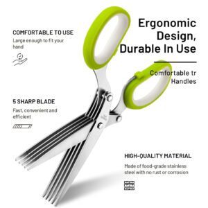 GIEBYIE Herb Scissors, Premium Stainless Steel 5 Blade Kitchen Salad Scissors Dishwasher Safe, Sharp and Convenient 5 Blade Kitchen Scissors with Safety Cover, Herb Stripping Tool and Cleaning Comb