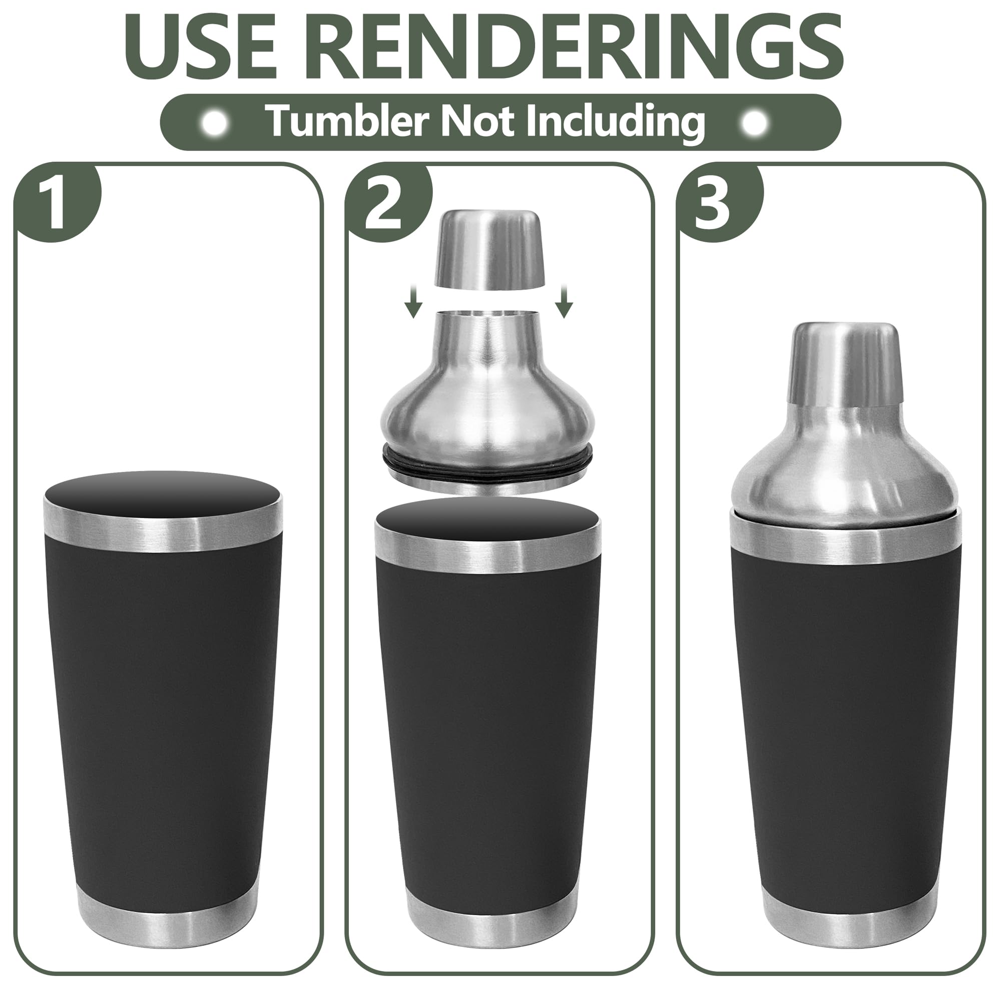 KEUYE Cocktail Shaker Lid Compatible With YETI Rambler 20oz/Tumbler 20oz/16oz Pints/10oz Mug/10oz Lowball/24oz Mug,Stainless Steel Cocktail Shaker Lid Only