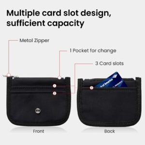 Mum's memory Slim Minimalist Wallet Card Holder for Men & Women,Zippered front and rear 4-pocket wallet Card Holder,RFID Pocket Card Holder Wallet（Black）