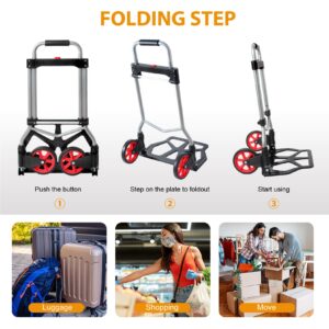 LEADALLWAY 240lbs Capacity Dolly Cart with Rope,Steel Portable Cart Telescoping Handle and Two 6" Nylon+Rubber Wheels