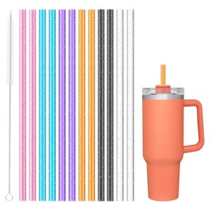 12 pack color replacement straws for stanley owala simple modern tumbler, yoelike 12in long reusable glitter straws accessories for tumbler mug cup, dishwasher safe and bpa free