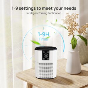 Air Purifiers for Home Bedroom, Quiet Air Purifiers with Sleep Mode, Portable Air Purifier with 4 Speed Control,9 Timers, Small Air Cleaner for Home,Office,Living Room, light white