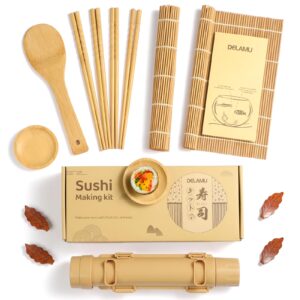 delamu sushi making kit, [easy] sushi kit for beginners/pros sushi makers, practical bamboo sushi mats, sushi bazooka, chopsticks, guide & more