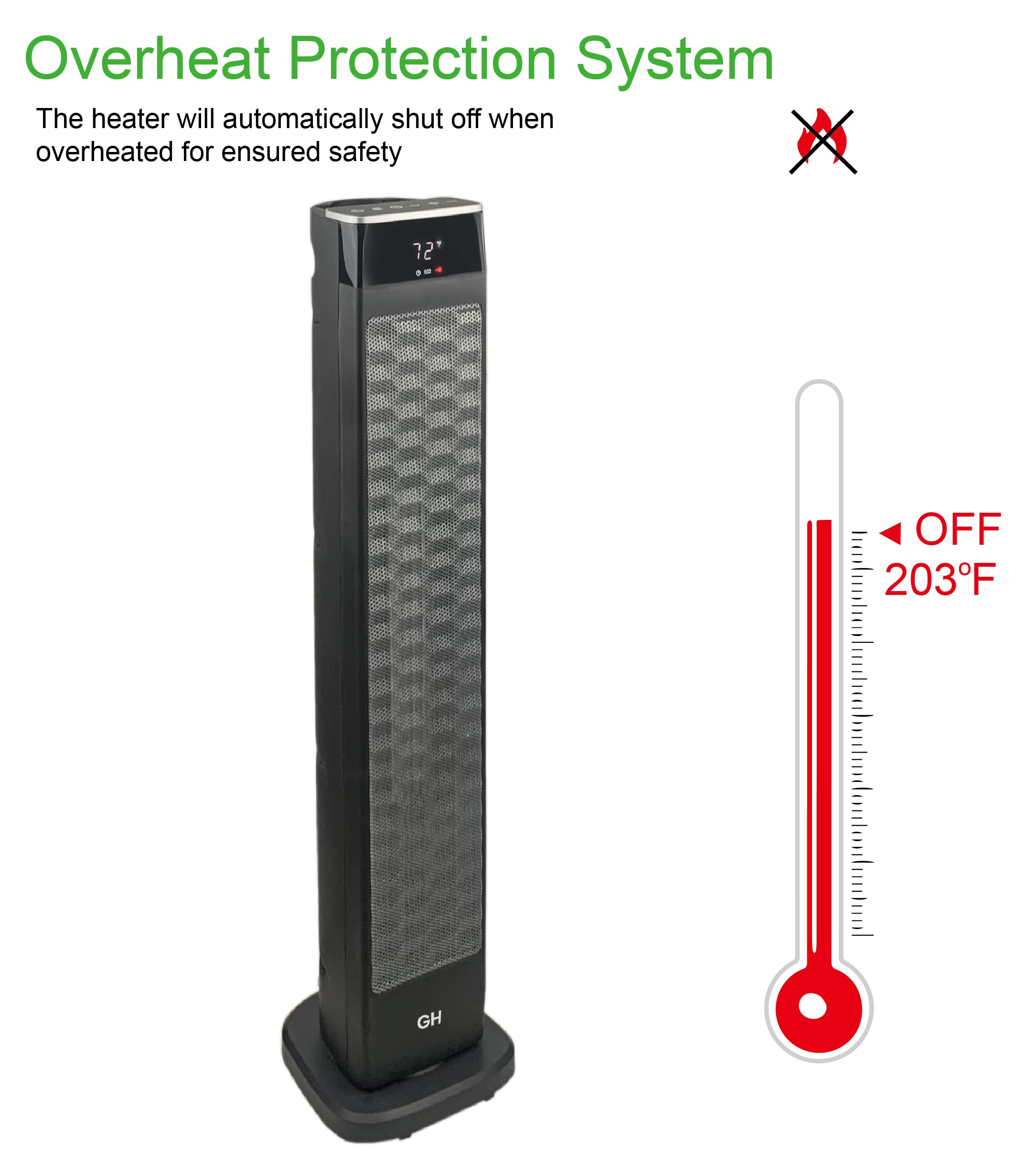 Good Housekeeping's Digital 30" Oscillating Ceramic Tower Room Space Heater with Remote Control