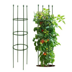 growsun tomato cage for garden upto 55 inch flexible plant stake planter climbing trellis supports, twist ties include, 3 pack